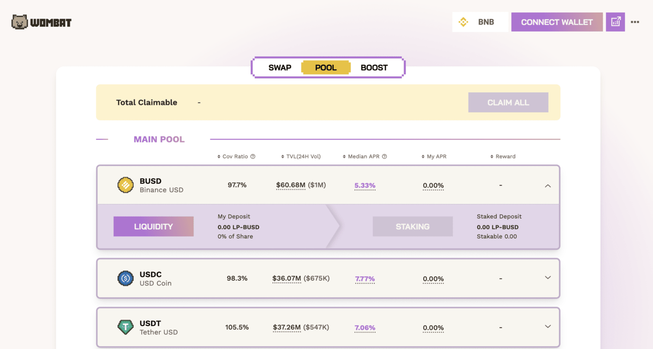Provide Liquidity in BUSD and Earn WOM on Wombat - DappBay